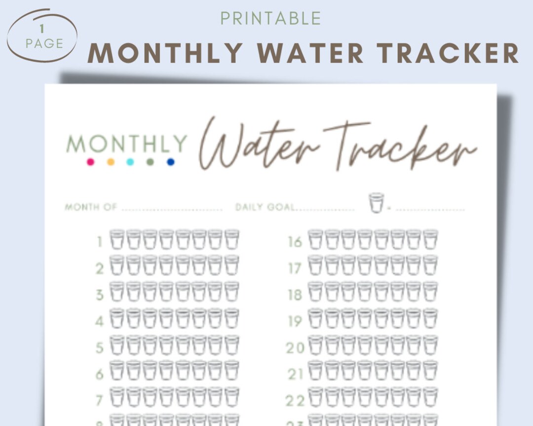 Monthly Water Tracker, Water Planner, Printable PDF, Water Intake ...