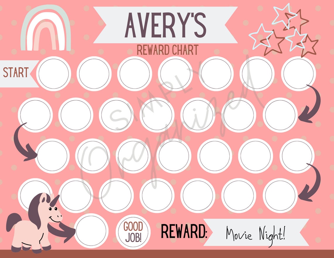 Kids Reward Chart, Personalized Reward Chart, Printables, Printable PDF ...