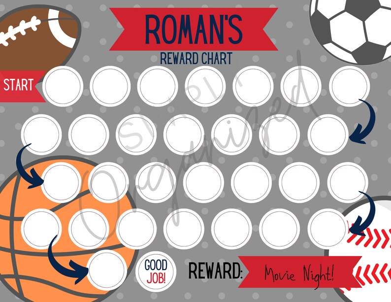 Kids Reward Chart, Personalized Reward Chart, Printables, Printable PDF ...
