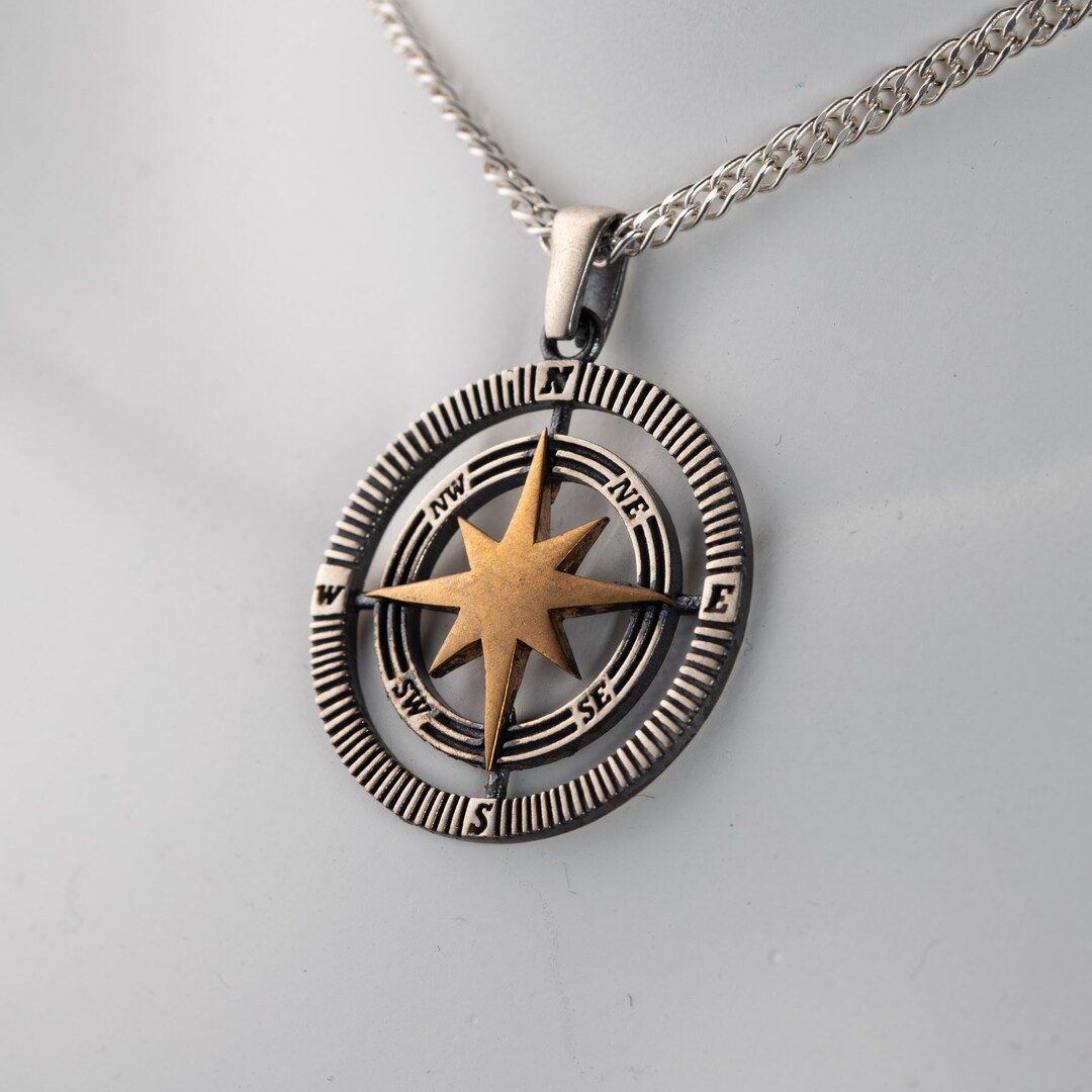 925 Sterling Silver Compass Pendant Silver Pendant Necklace - Etsy