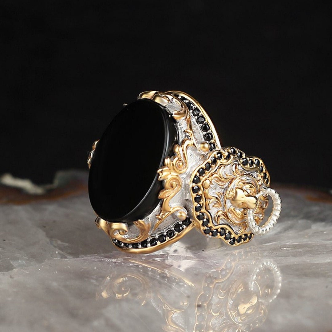 Man Ring Onyx Man Silver Ring Gold Plated Men Ring Handmade - Etsy