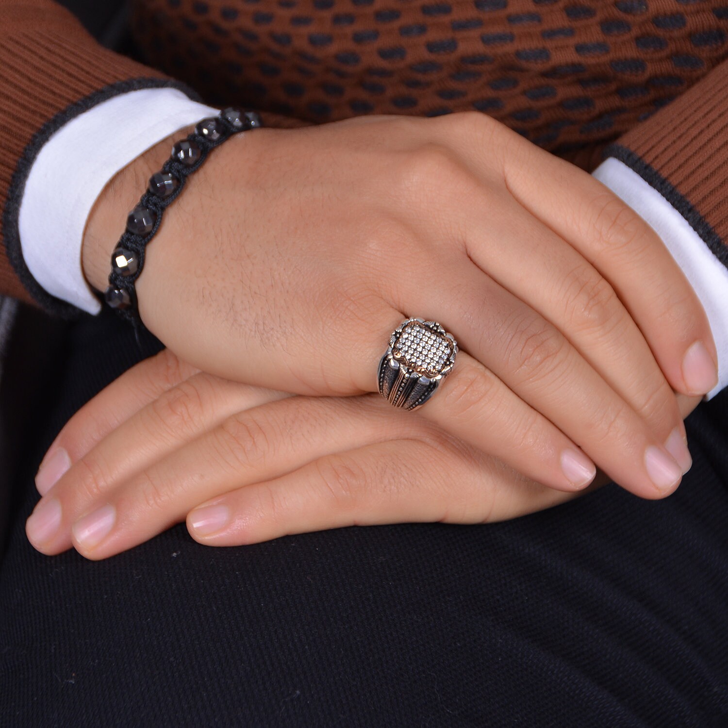 CZ Diamond Square Mens Silver Ring - Etsy UK