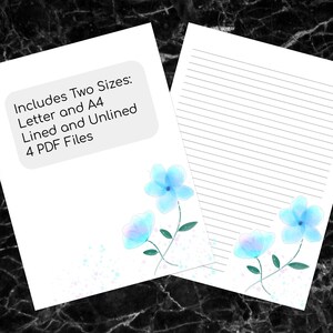 Blue Flower Watercolor Printable Stationary Paper, Letter A4, Lined ...