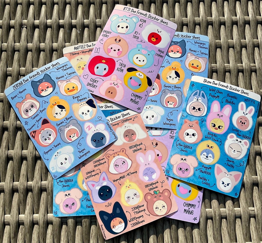 Kpop Duo Friends Sticker Sheets BT21, Aniteez, Skzoo, Zeroni - Etsy
