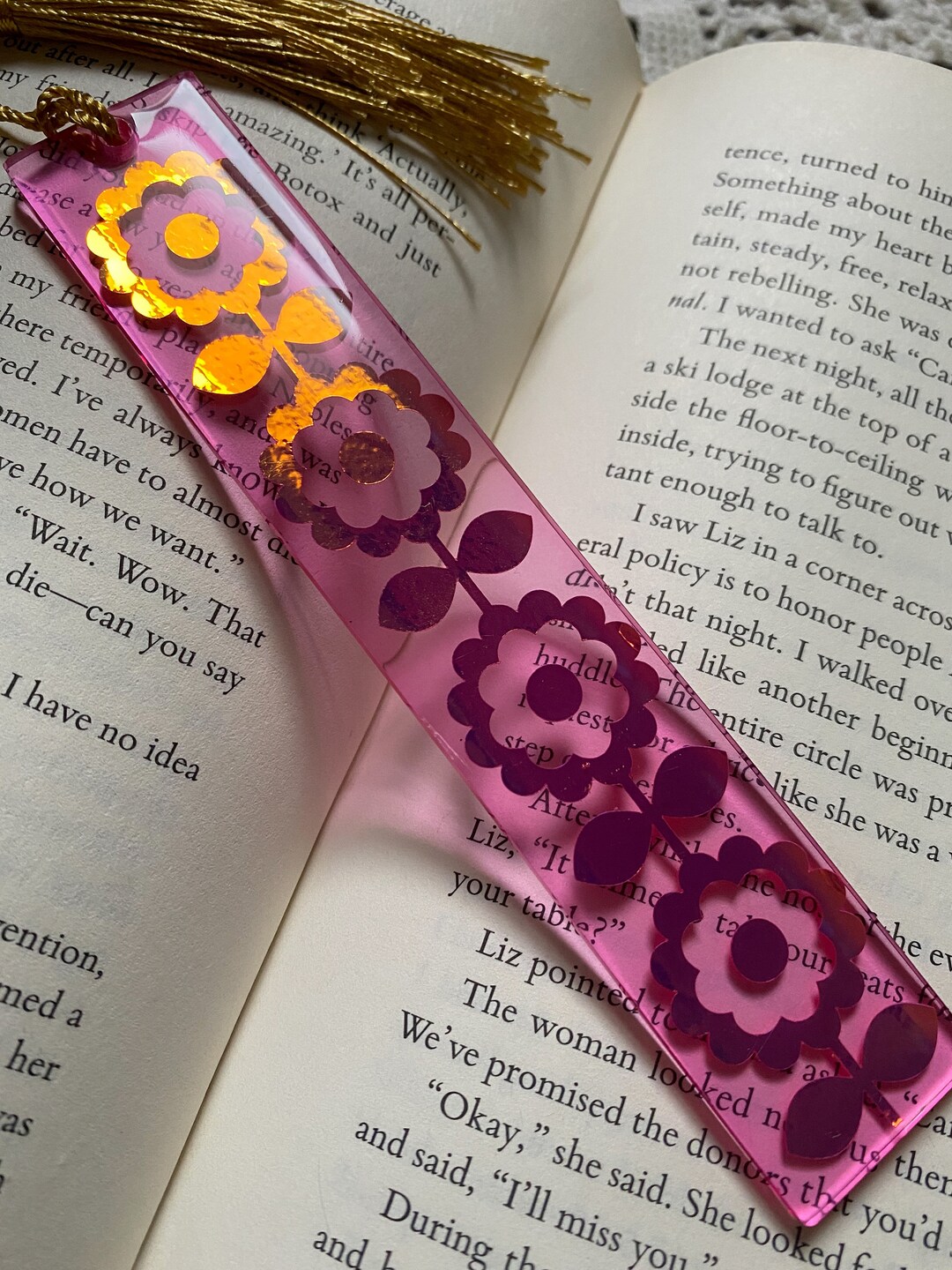 Pink Holographic Floral Pattern Bookmark - Etsy