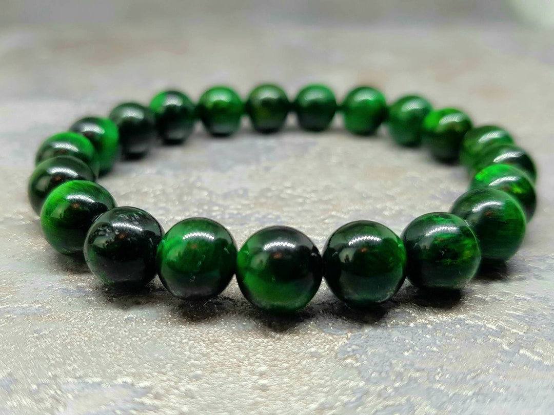Green Tiger Eye Natural Stone Bracelet 8mm, Energy Unisex Bracelet ...