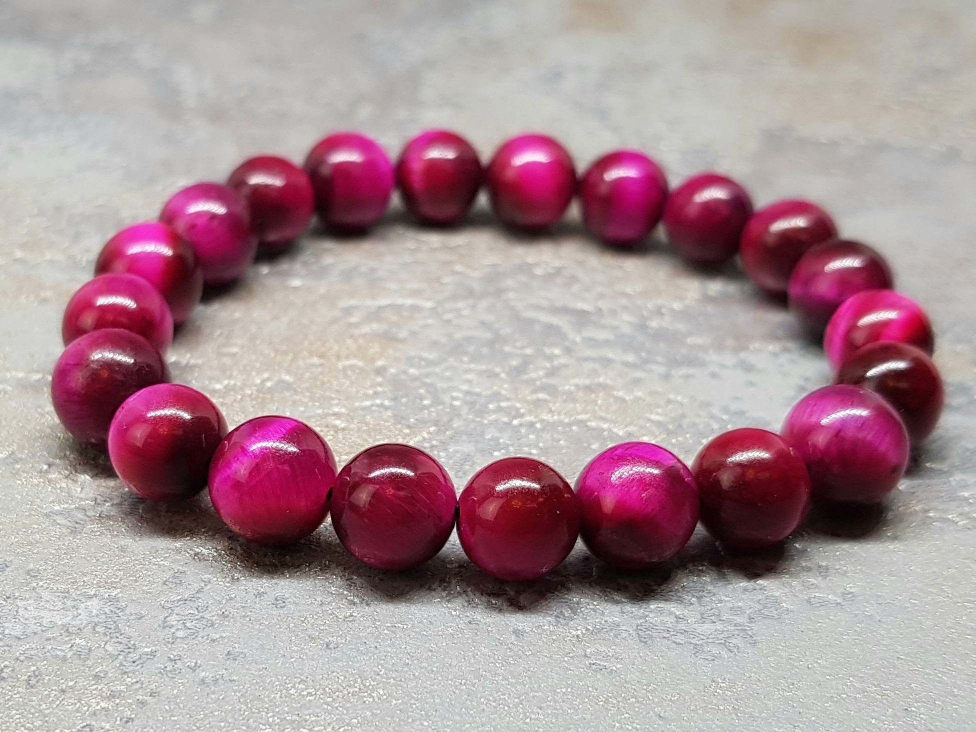 Pink Tiger Eye Natural Stone Bracelet 8mm Energy Unisex | Etsy