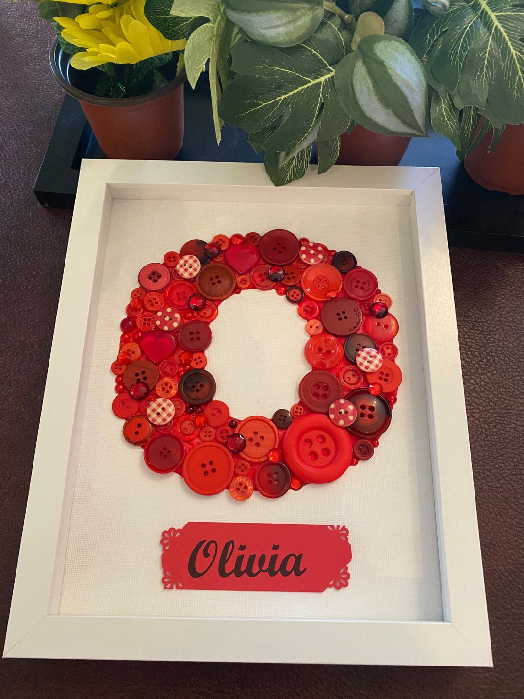 Button Art Framed Personalized First Last Name Initial - Etsy