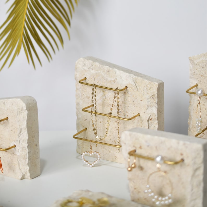 Fossil Limestone Jewelry Display Set: Gold Earring Stand - Etsy