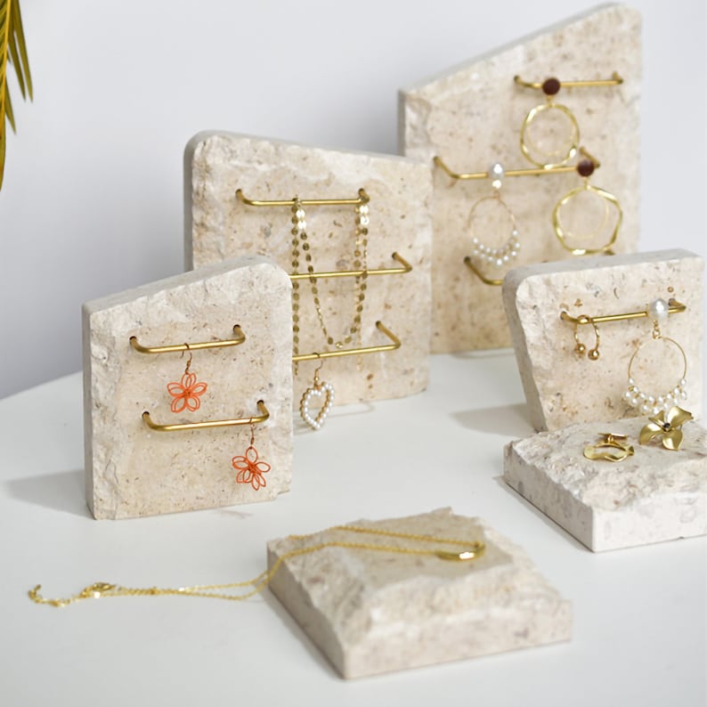 Fossil Limestone Jewelry Display Set: Gold Earring Stand - Etsy
