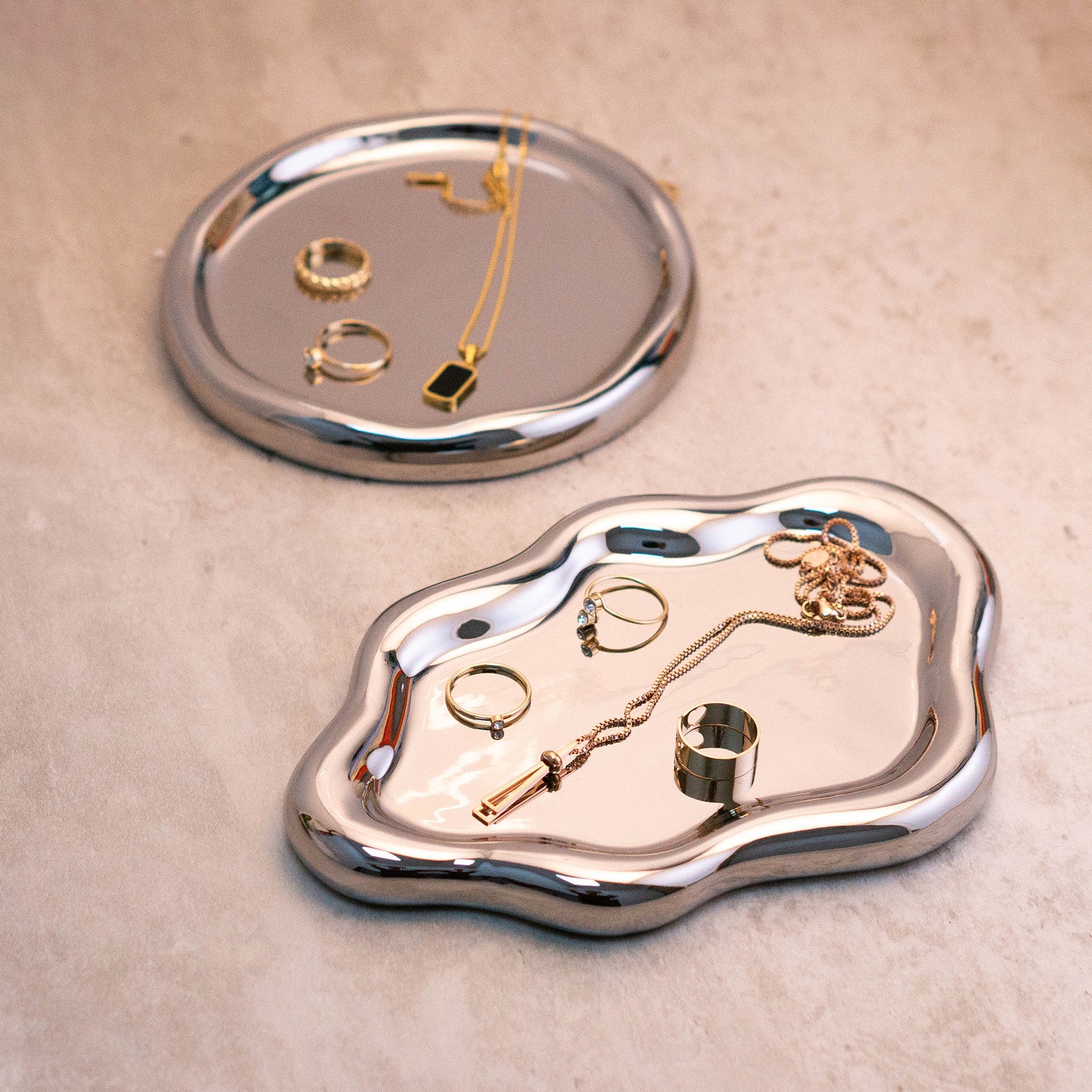 Metallic Silver Jewelry Display Set | Irregular Ring Dish & Necklace ...