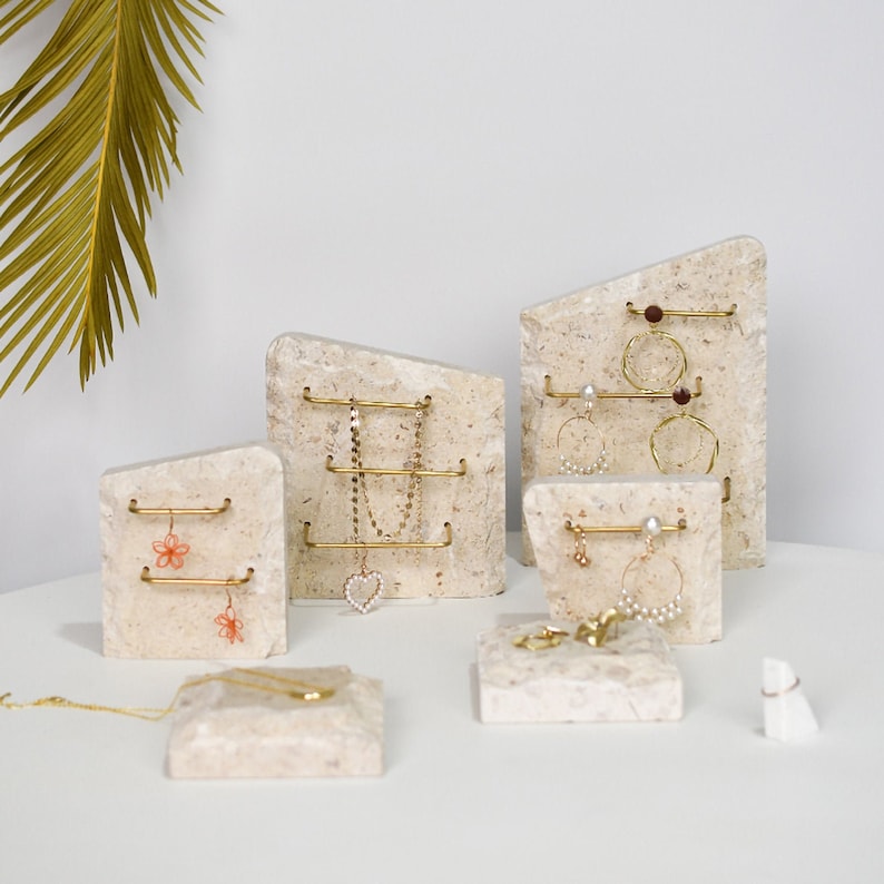 Fossil Limestone Jewelry Display Set: Gold Earring Stand - Etsy