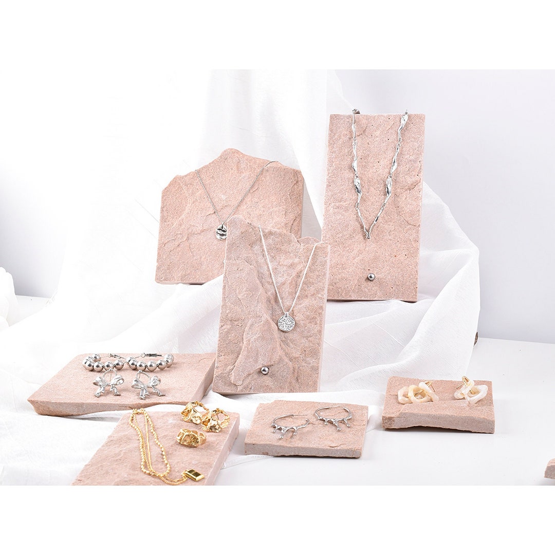 Natural Pink Limestone Jewelry Display Set: Necklace Stand & Dish - Etsy