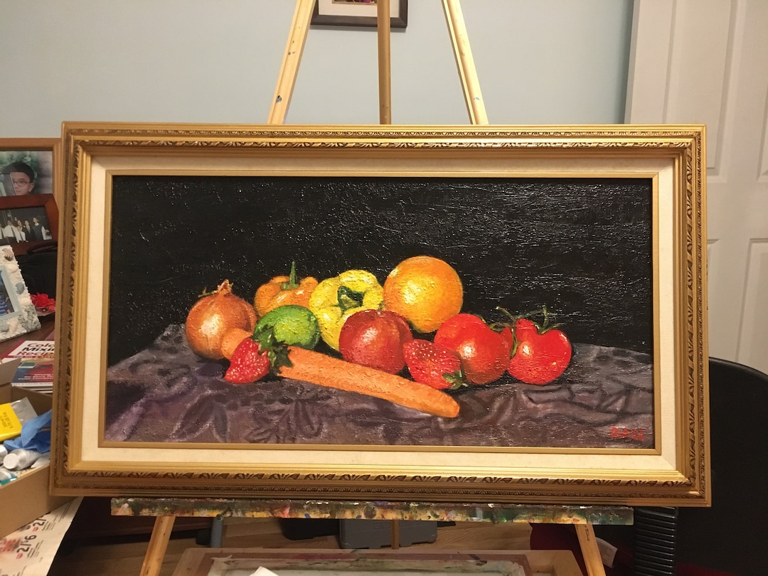 Fruit on Table Still Life Original Oil Painting 24x12" - Etsy