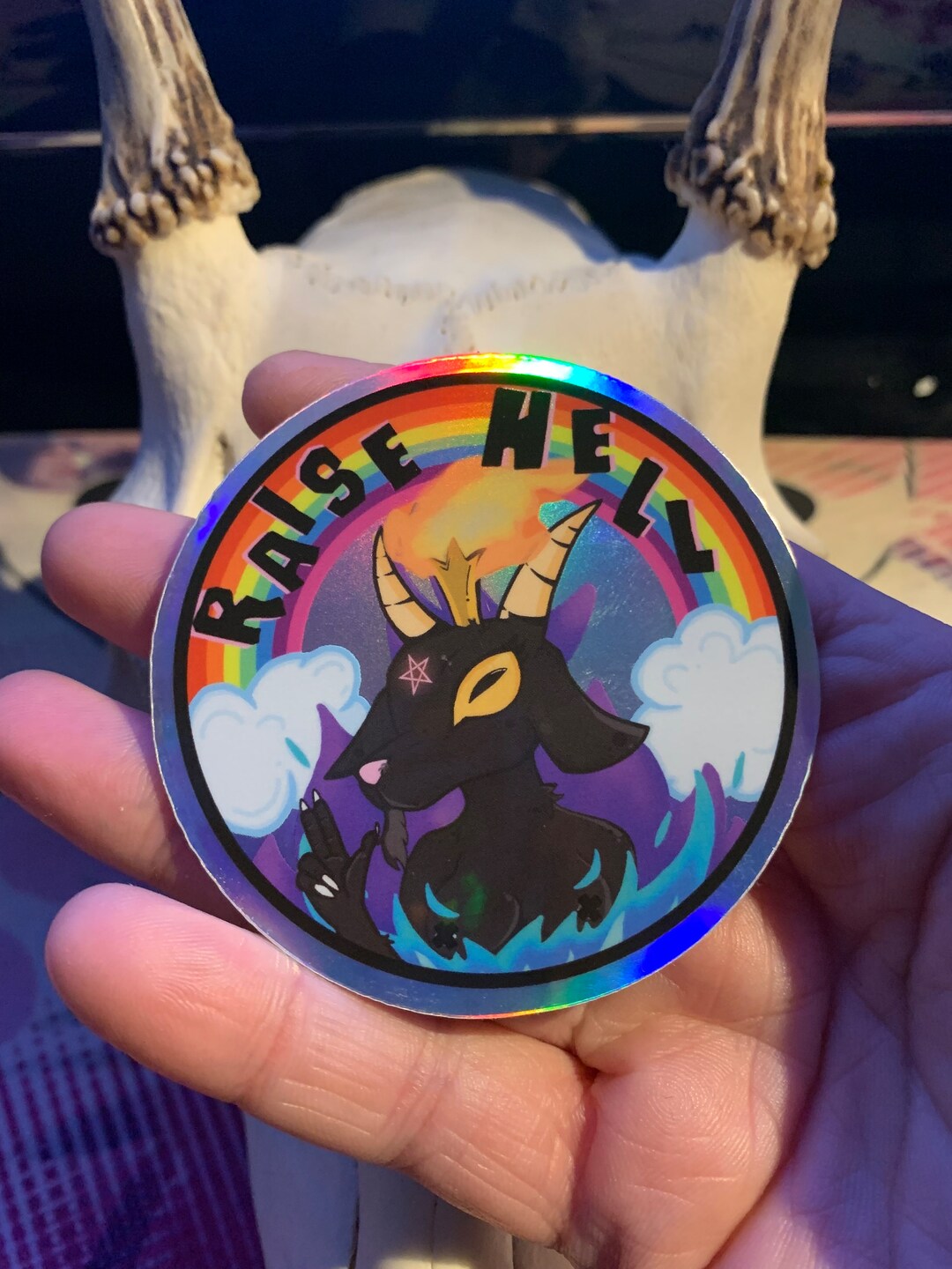 Raise Hell Baphomet Holographic Weatherproof Vinyl Sticker Satan ...