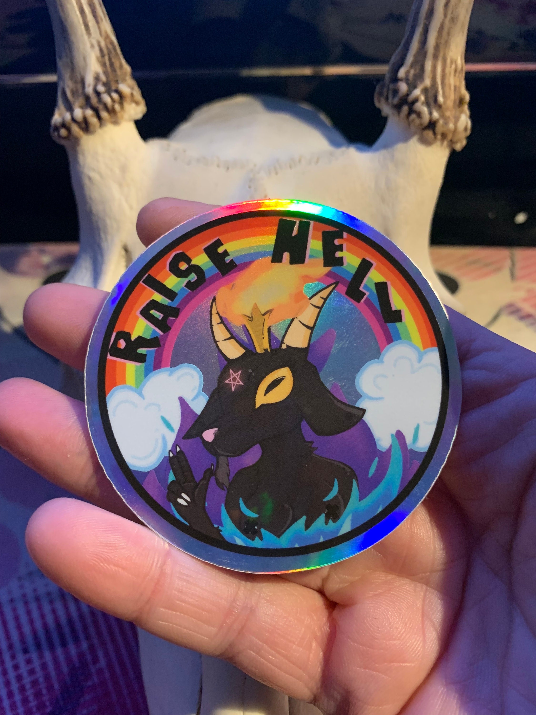 Raise Hell Baphomet Holographic Weatherproof Vinyl Sticker Satan Satanic - Etsy