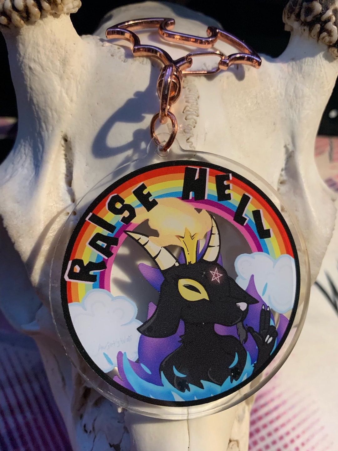 Raise Hell! | Baphomet Sticker / Keychain | Holographic Weatherproof ...