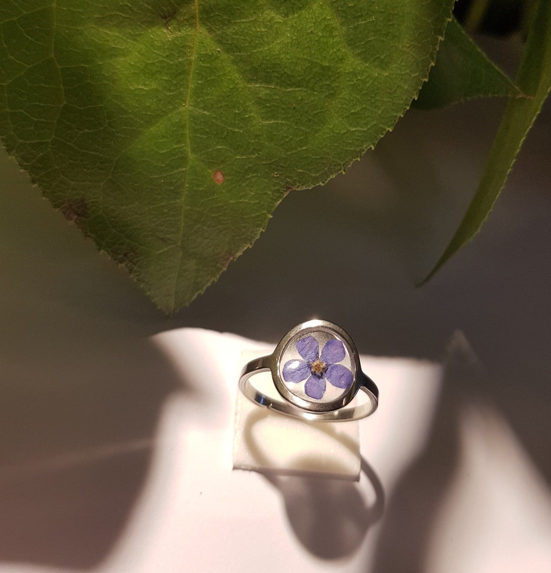 Gold Forget-me-not Ring, Ring With Natural Forget-me-not Flower, Fine ...