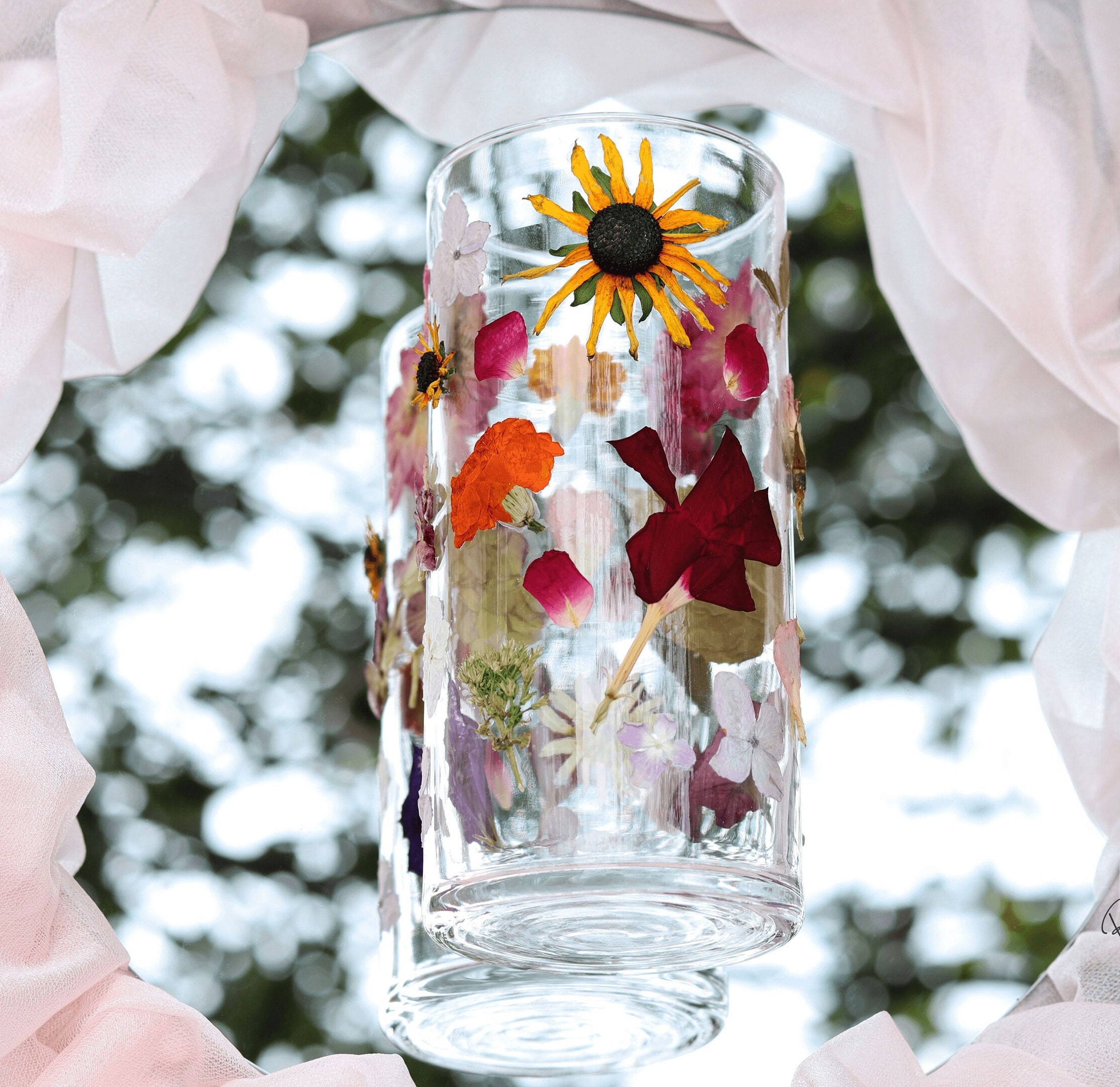 Glass Vase With Pressed Flowers Tall Pressed Flower Decorative Vase ...