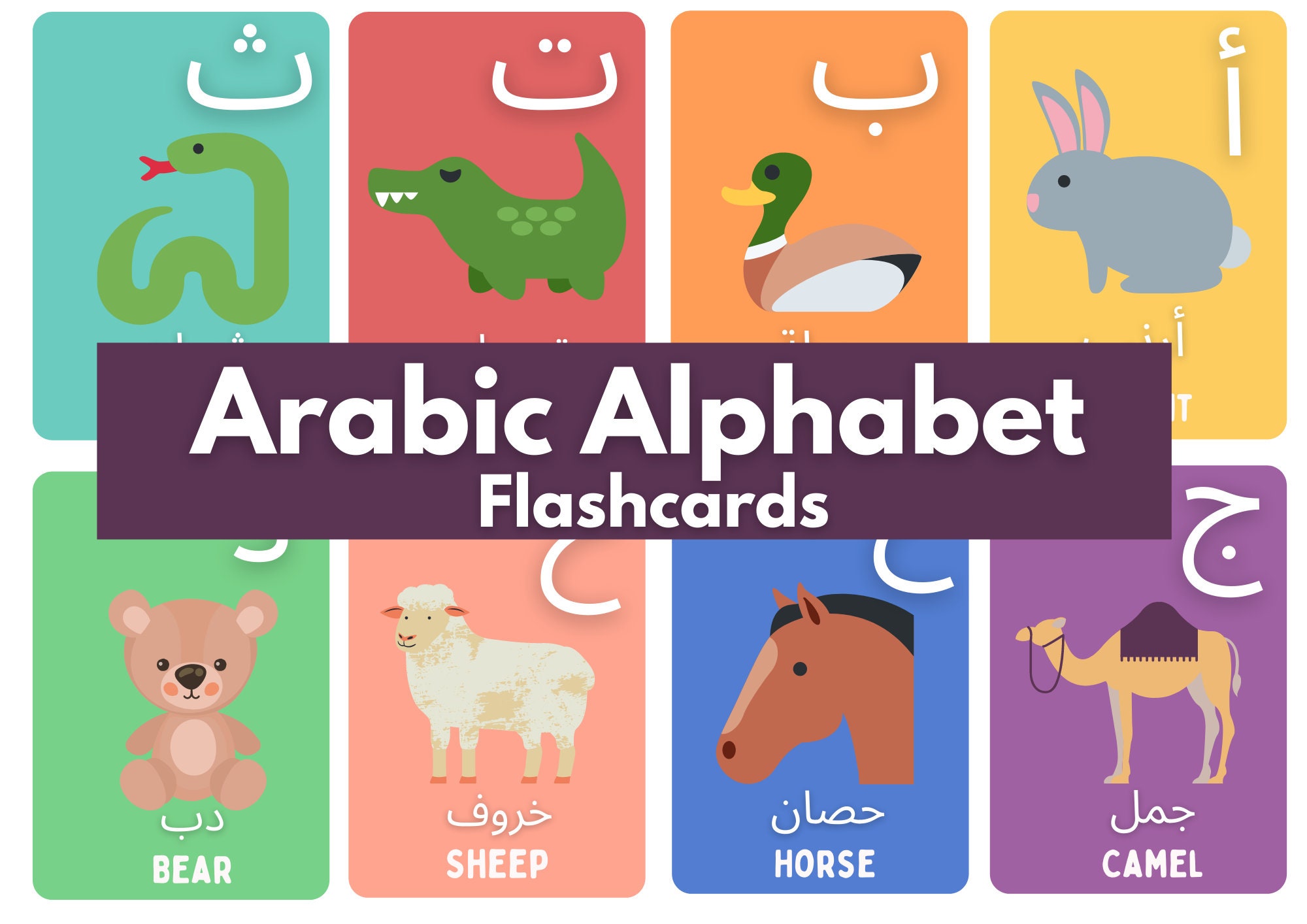 Arabic Alphabet FLASHCARDS With Animals Pictures | Etsy