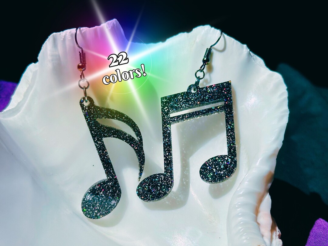 Glitter Music Note Earrings: Mismatched Acrylic Dangles - Etsy