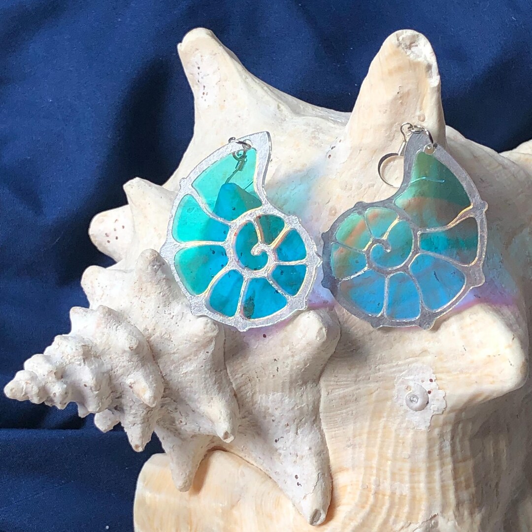 Iridescent Spiral Shell Earrings | Holographic Earrings | Beach Wedding ...