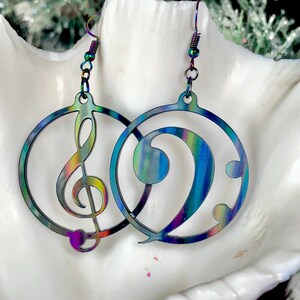 Holographic Treble Clef Bass Clef Earrings: Music Lover Gift - Etsy