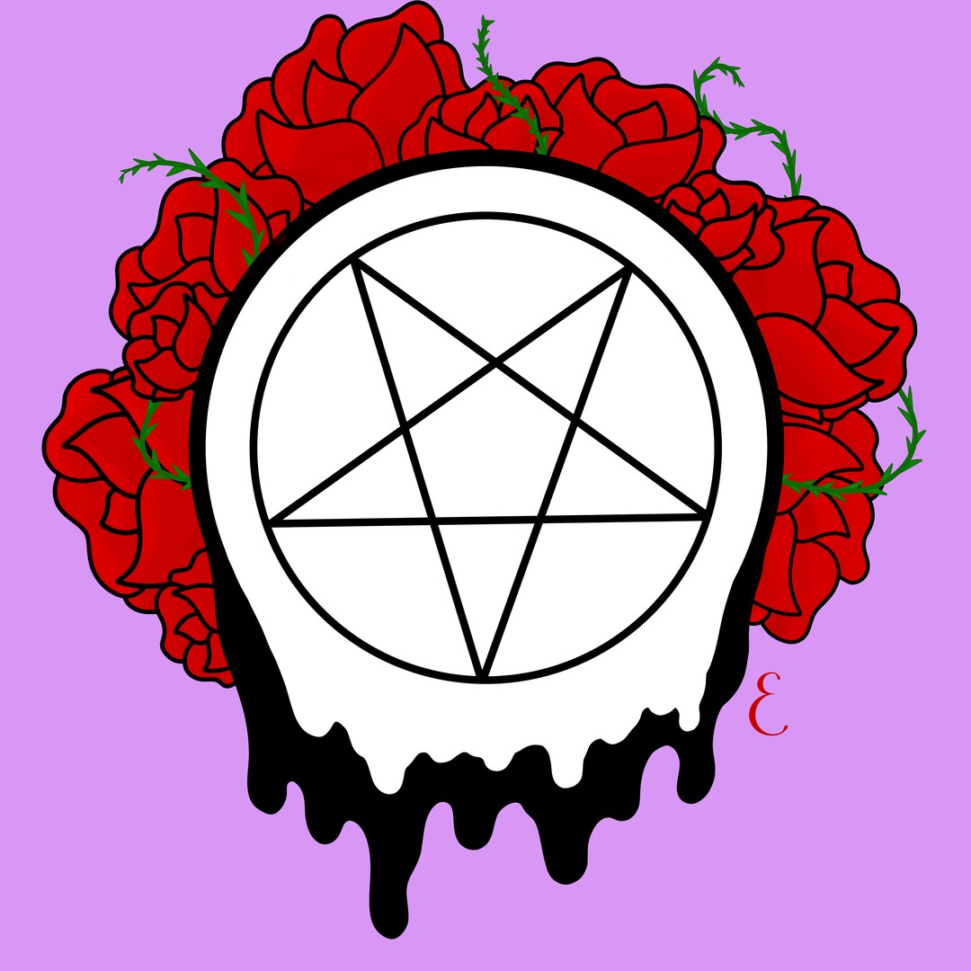 Rose Inverted Pentagram Cute and Creepy Halloween Sticker - Etsy