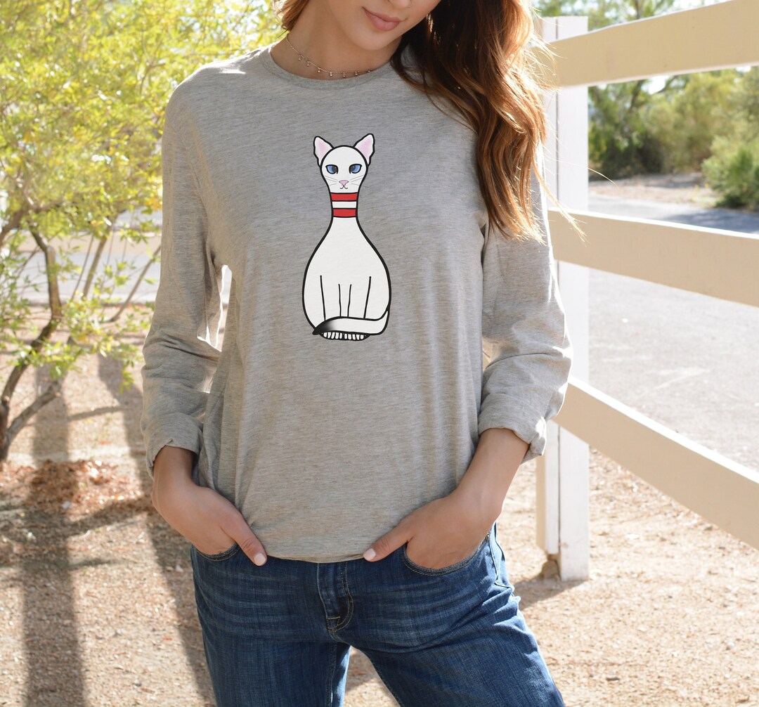 Bowling Pin Cat Long Sleeve Tshirt | Front Print Cat Tshirt Bengal Cat ...