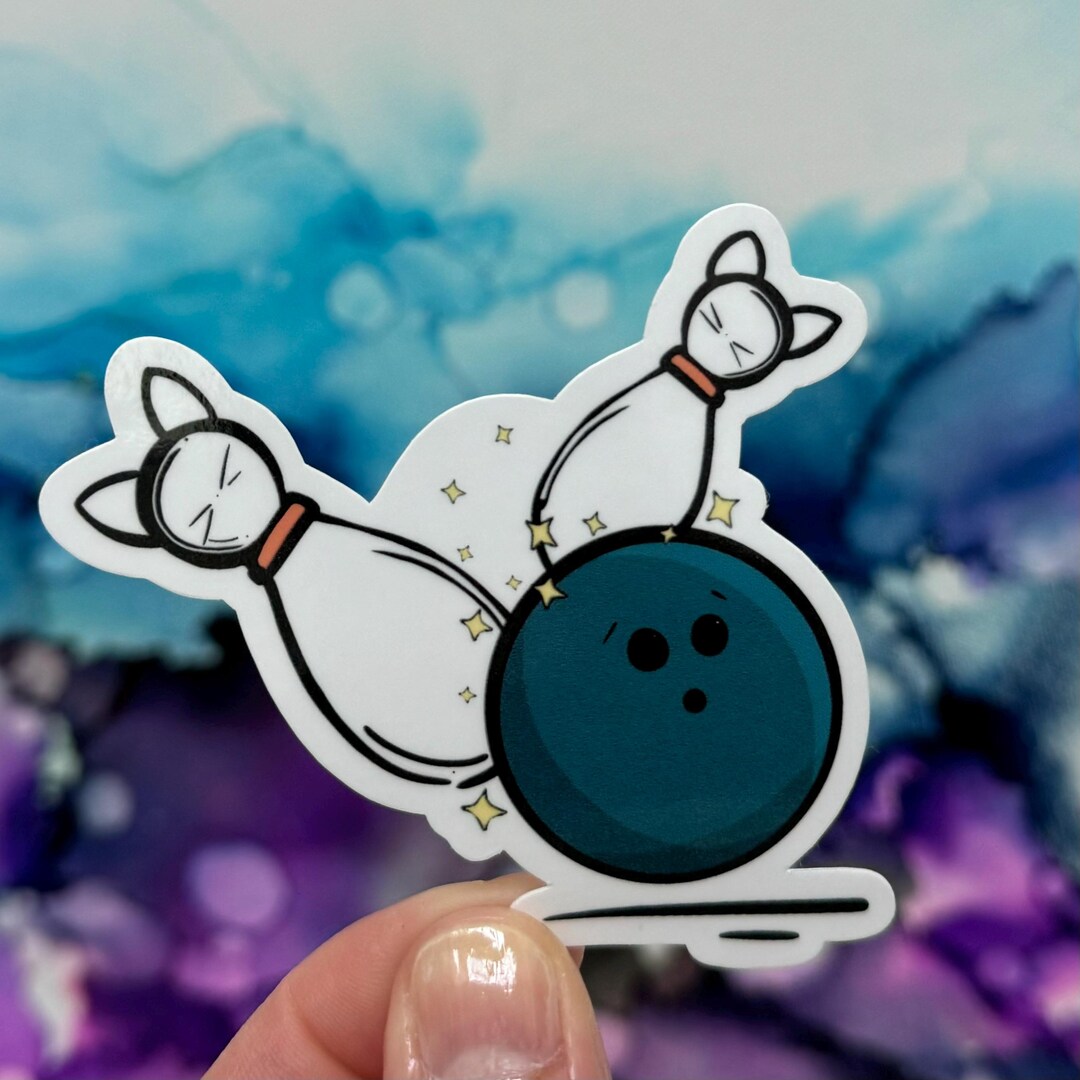 Kawaii Bowling Ball and Pin Cats Waterproof Sticker Bowling Pins Strike ...
