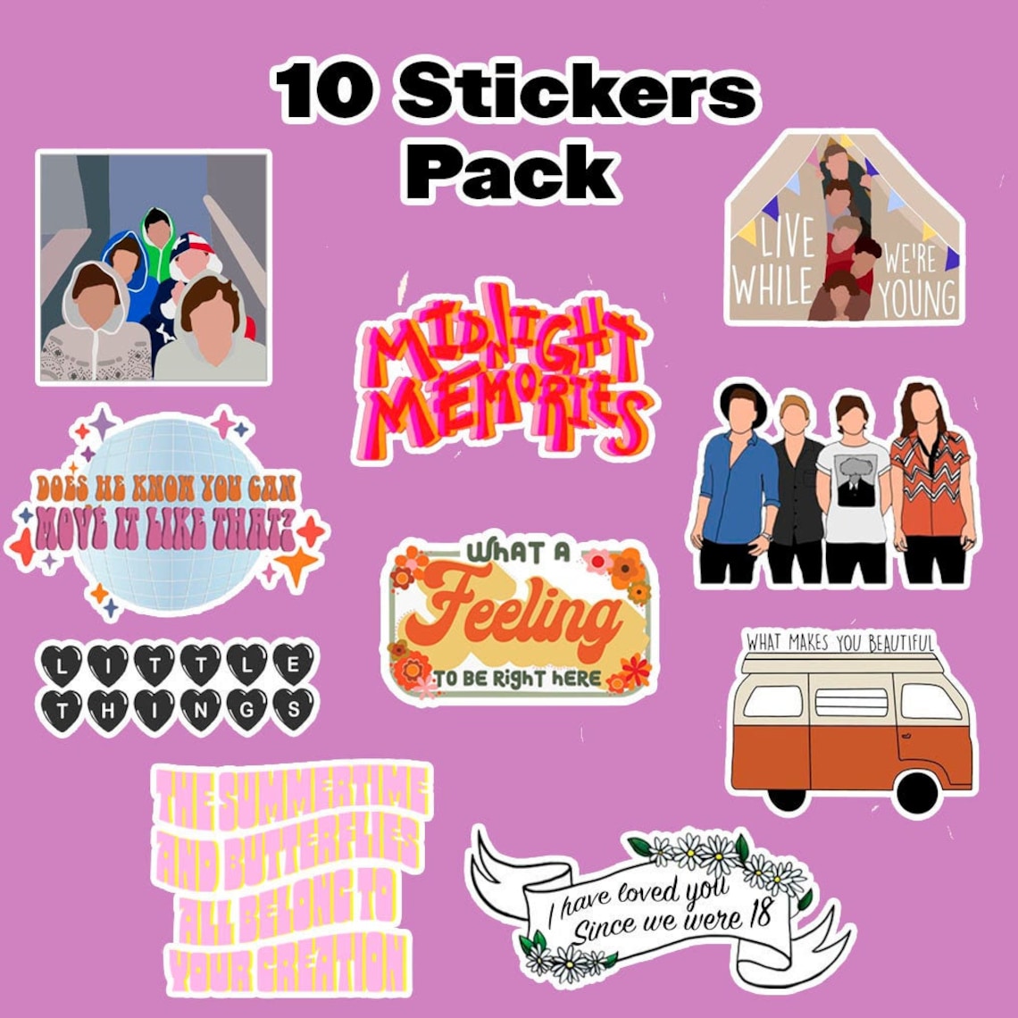 One Direction Lyrics 10 Stickers Pack Waterproof Stickers | Etsy