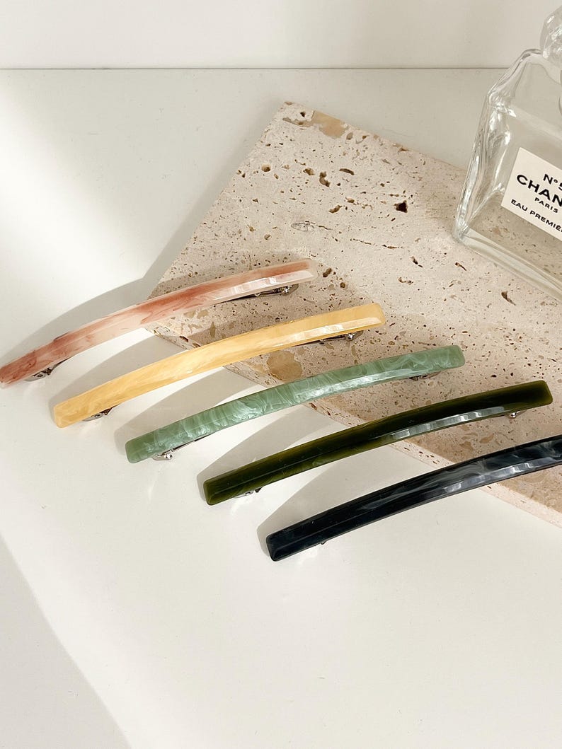 Long & Thin Marble French Automatic Hair Clip - Etsy