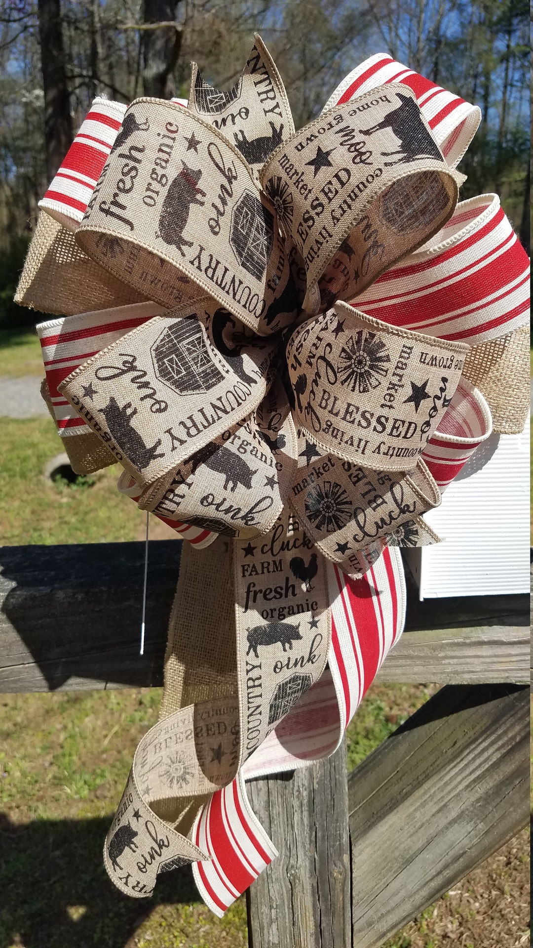 Farmhouse Bow, Farm Bow, Farm Mailbox Bow, Mailbox Bow, Burlap Bow ...