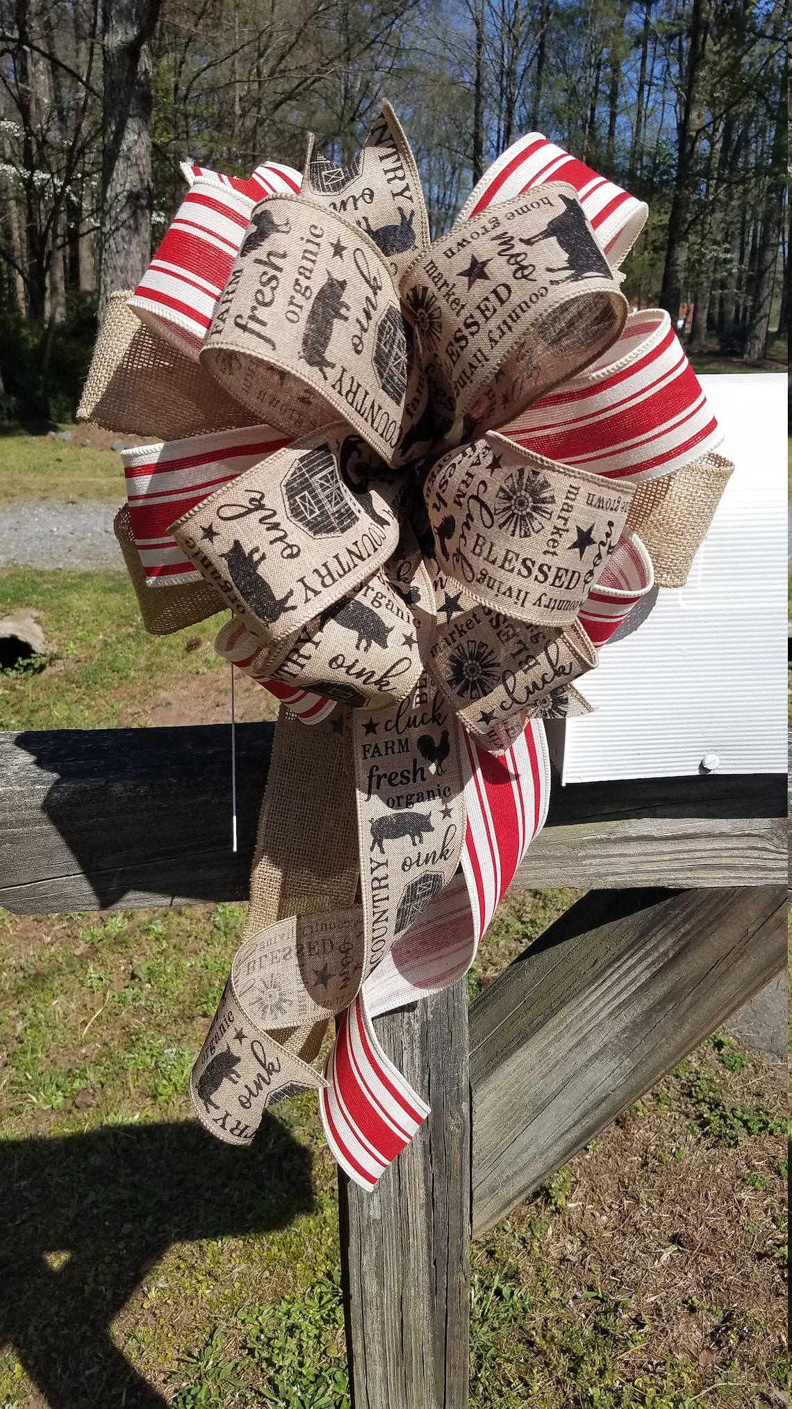 Farmhouse Bow, Farm Bow, Farm Mailbox Bow, Mailbox Bow, Burlap Bow ...