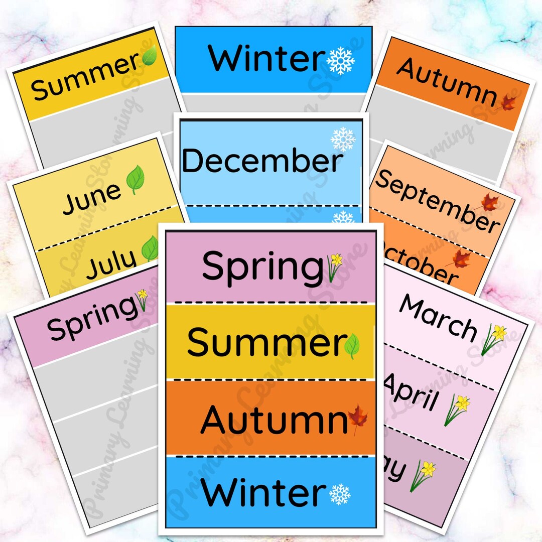 Months & Seasons Flash Cards - Etsy