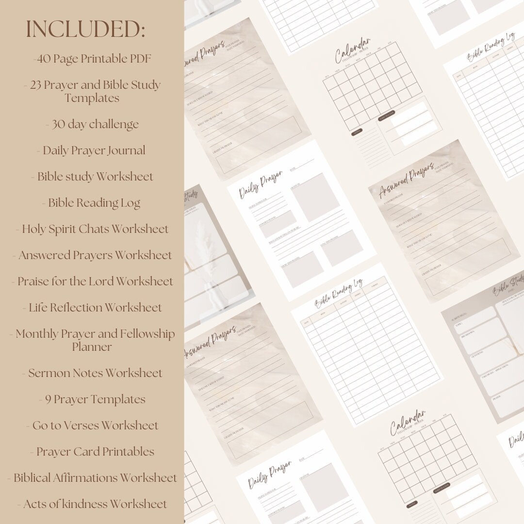 Printable Prayer Journal | Digital Bible Study Guide | Sermon Notes ...