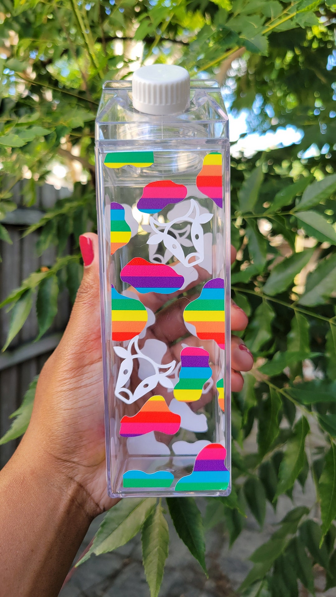 Rainbow Cow Print Milk Carton Water Bottle | 17 Oz Acrylic Cup - Etsy