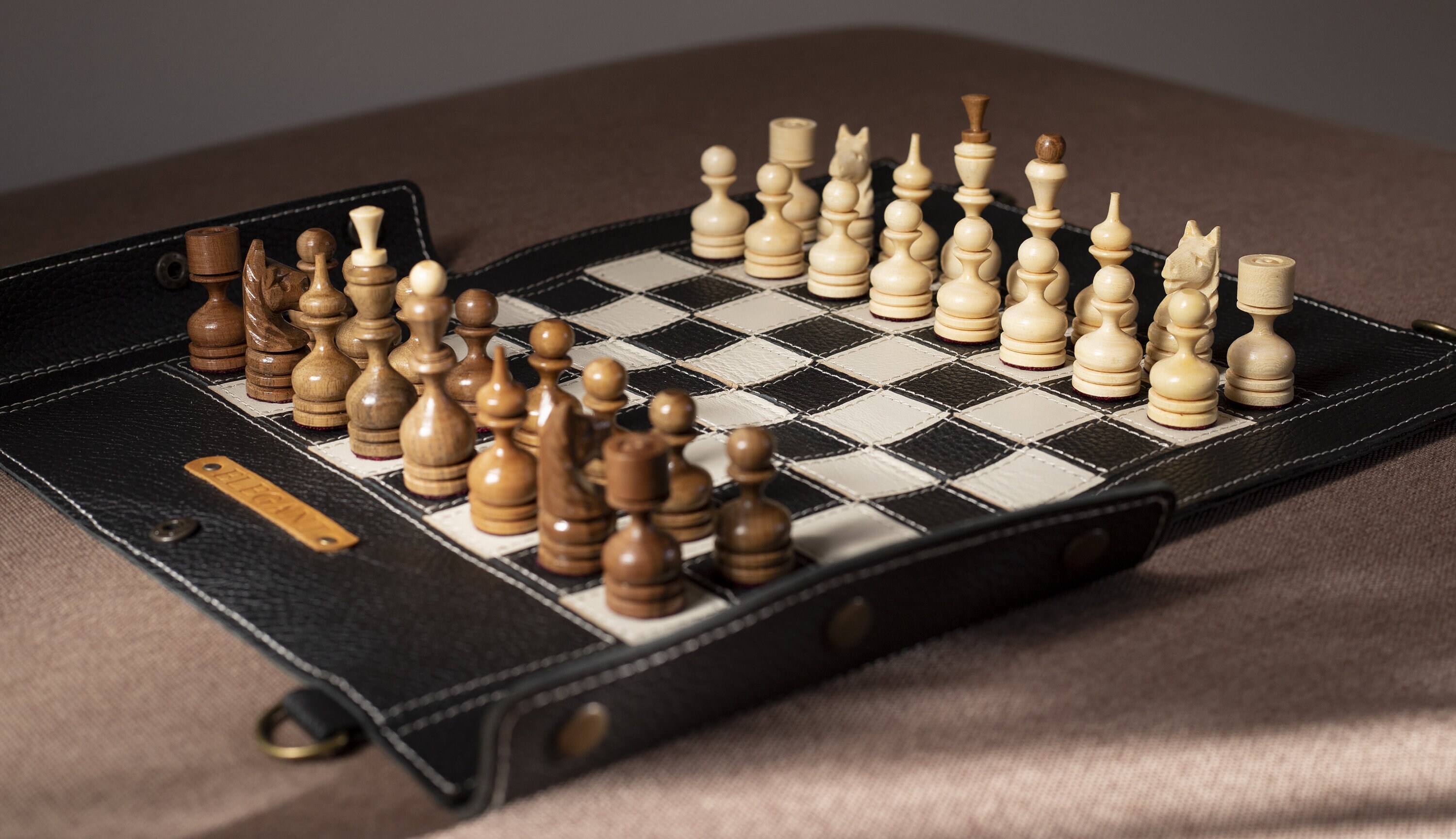 Unique Leather Chess Board Leather Chess Travel Set Set Foldable ...