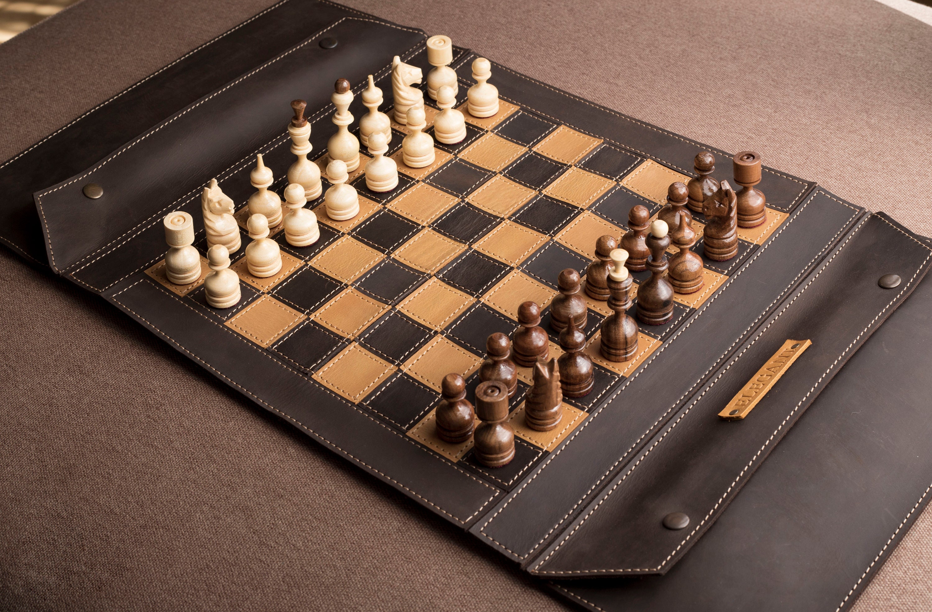 Leather Chess Travel Set Unique Leather Chess Board Set Foldable ...