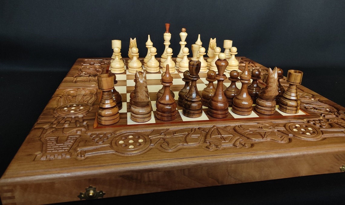 Luxury Chessboards Large Wood Chess Set 3 in 1 Сhess Table Board With ...