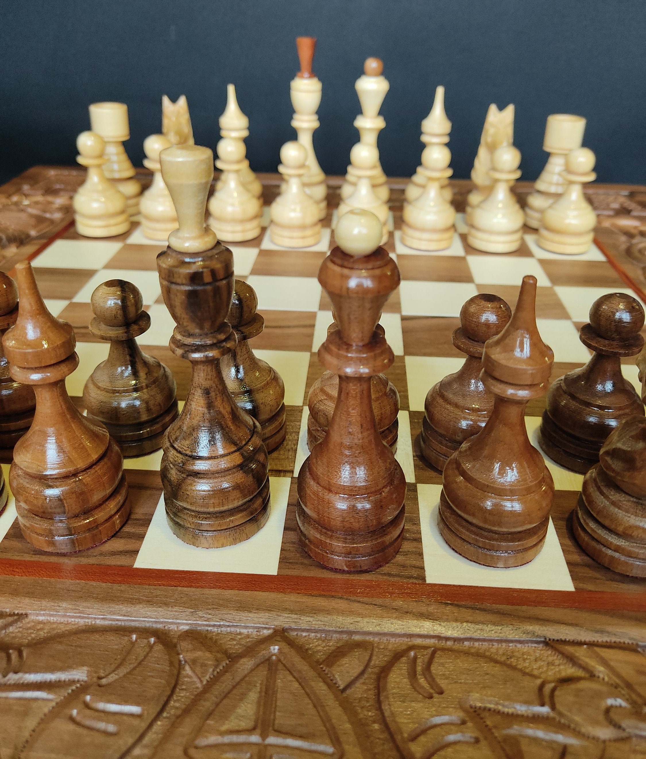 Luxury Chessboards Large Wood Chess Set 3 in 1 Сhess Table Board With ...