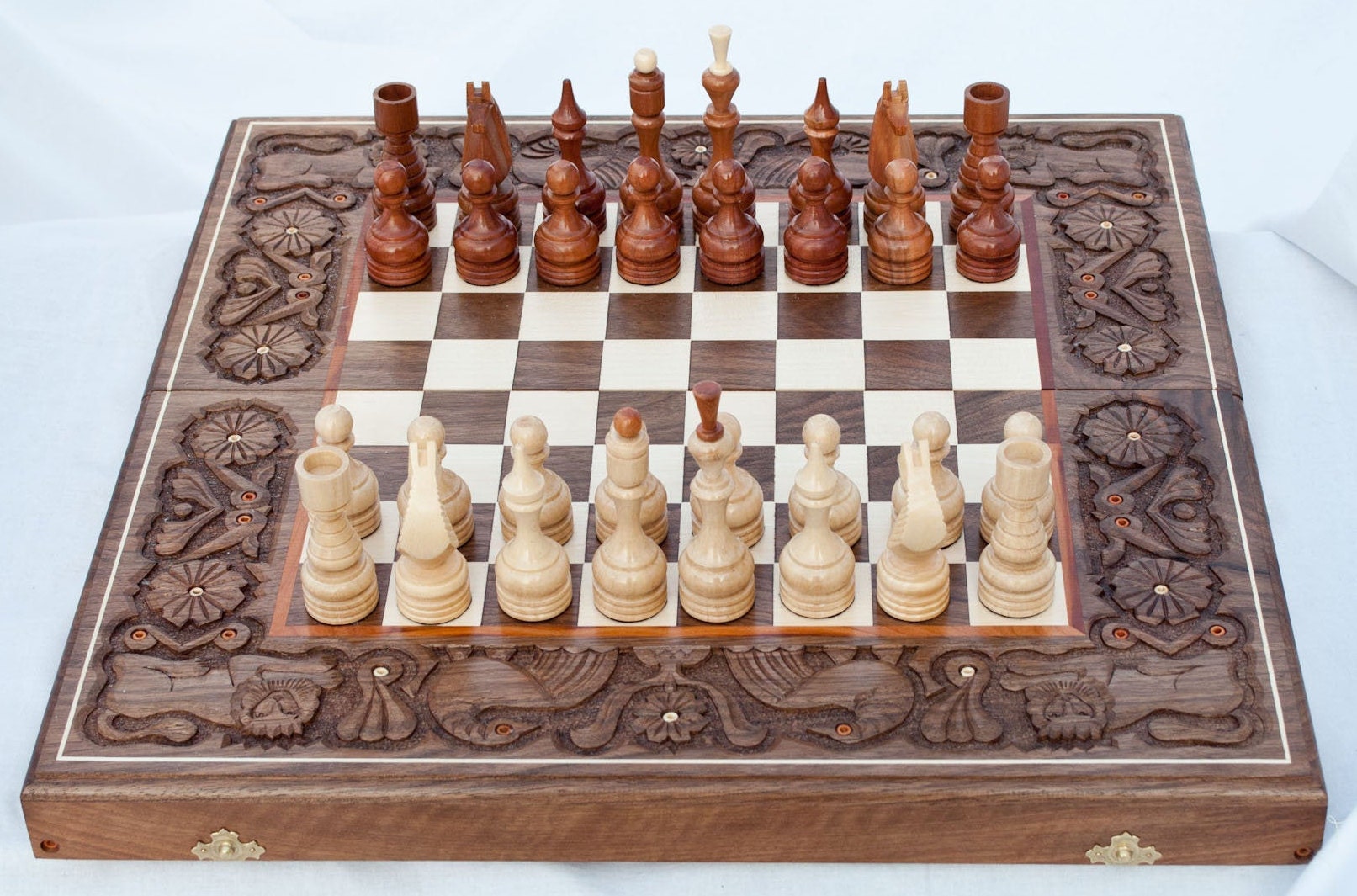 Wooden Chess Set Board Table With Storage, 3 in 1 Chessboard Hand ...