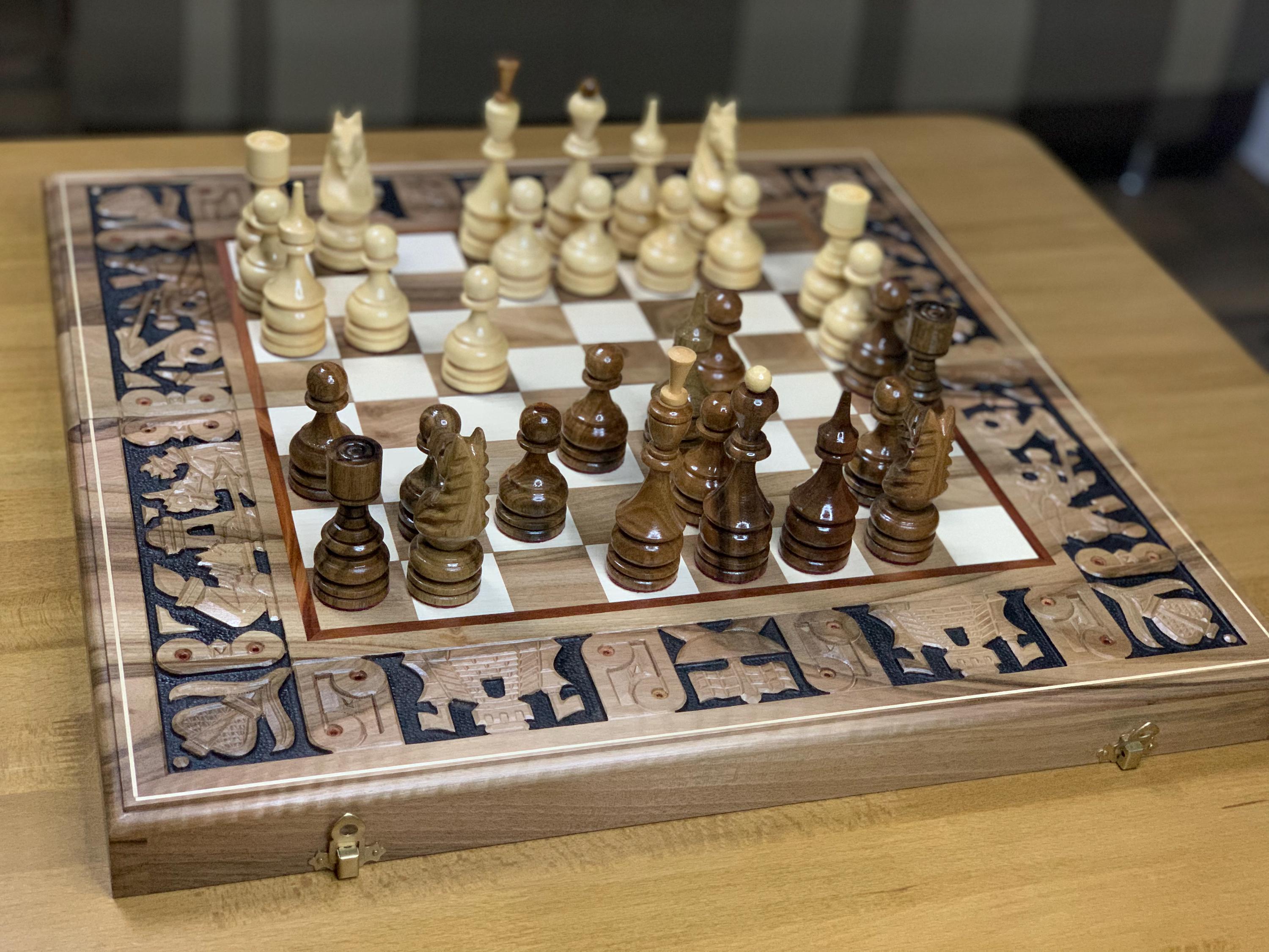 Wooden Chess Game, Large Chess Set With Board, Handmade Chess Board ...