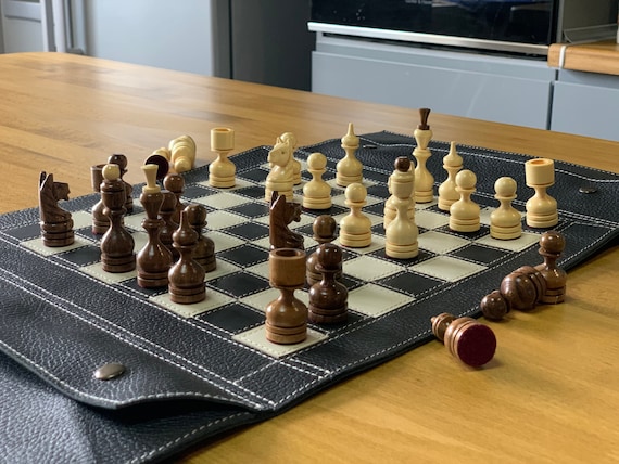 Foldable Portable Chess Unique Leather Chess Board Set Gambit - Etsy