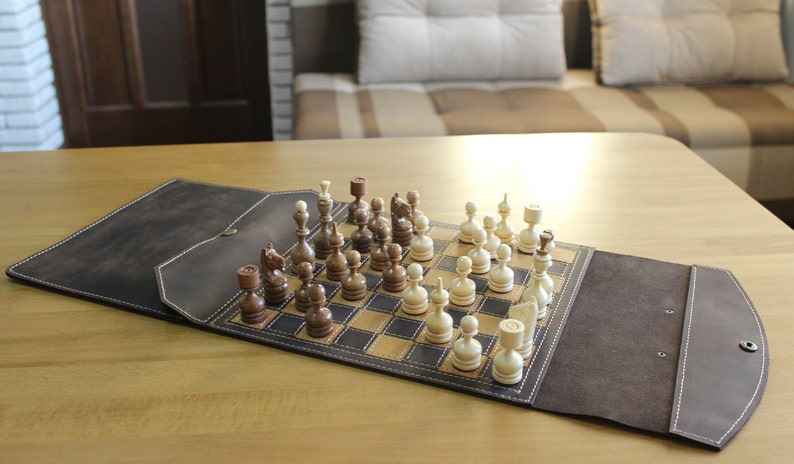 Luxury Handmade Leather Chessboard With Wooden Chess Pieces Smart ...