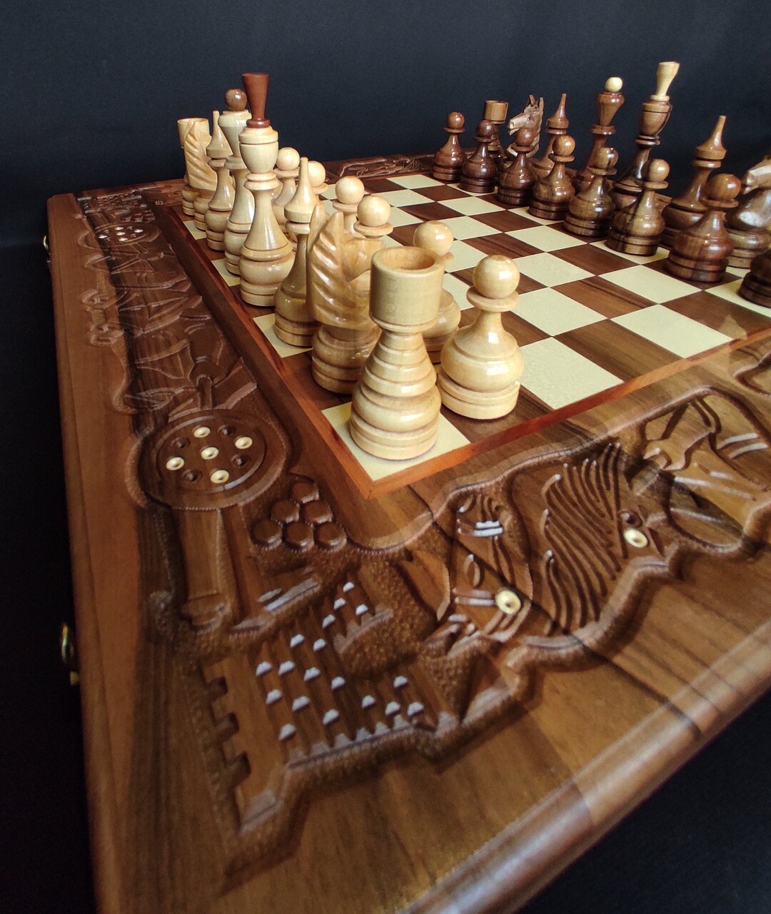 Luxury Chessboards Large Wood Chess Set 3 in 1 Сhess Table Board With ...