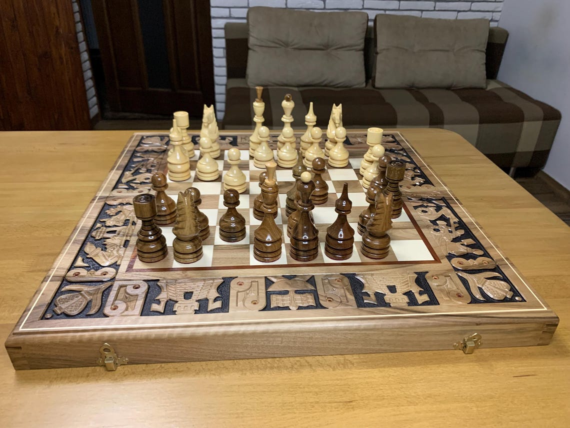Wooden Chess Game, Large Chess Set With Board, Handmade Chess Board ...