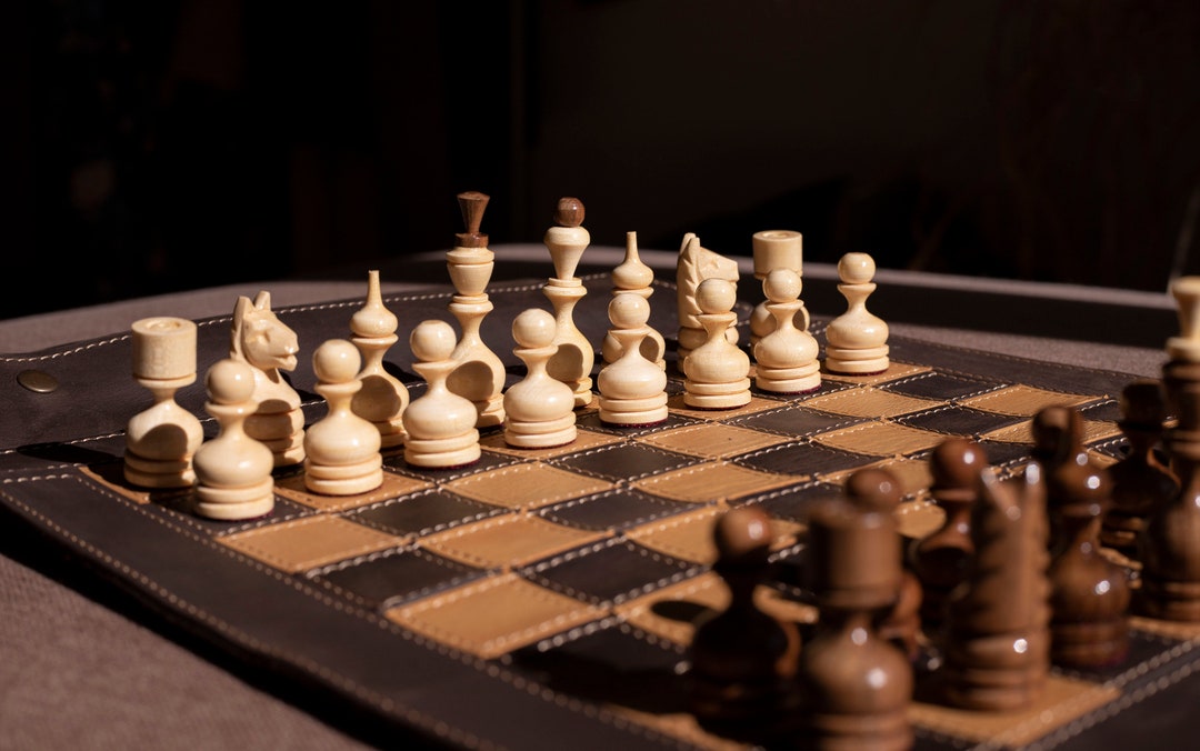 Leather Chess Travel Set Unique Leather Chess Board Set Foldable ...