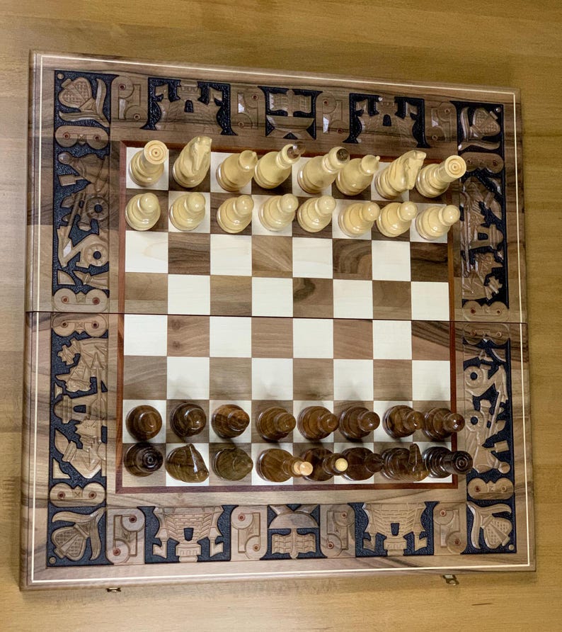 Wooden Chess Game, Large Chess Set With Board, Handmade Chess Board ...