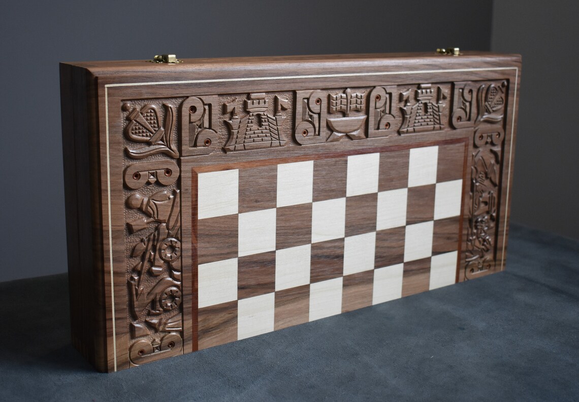 Large Chess Set With Board, Wooden Chess Game, Handmade Chess Board ...